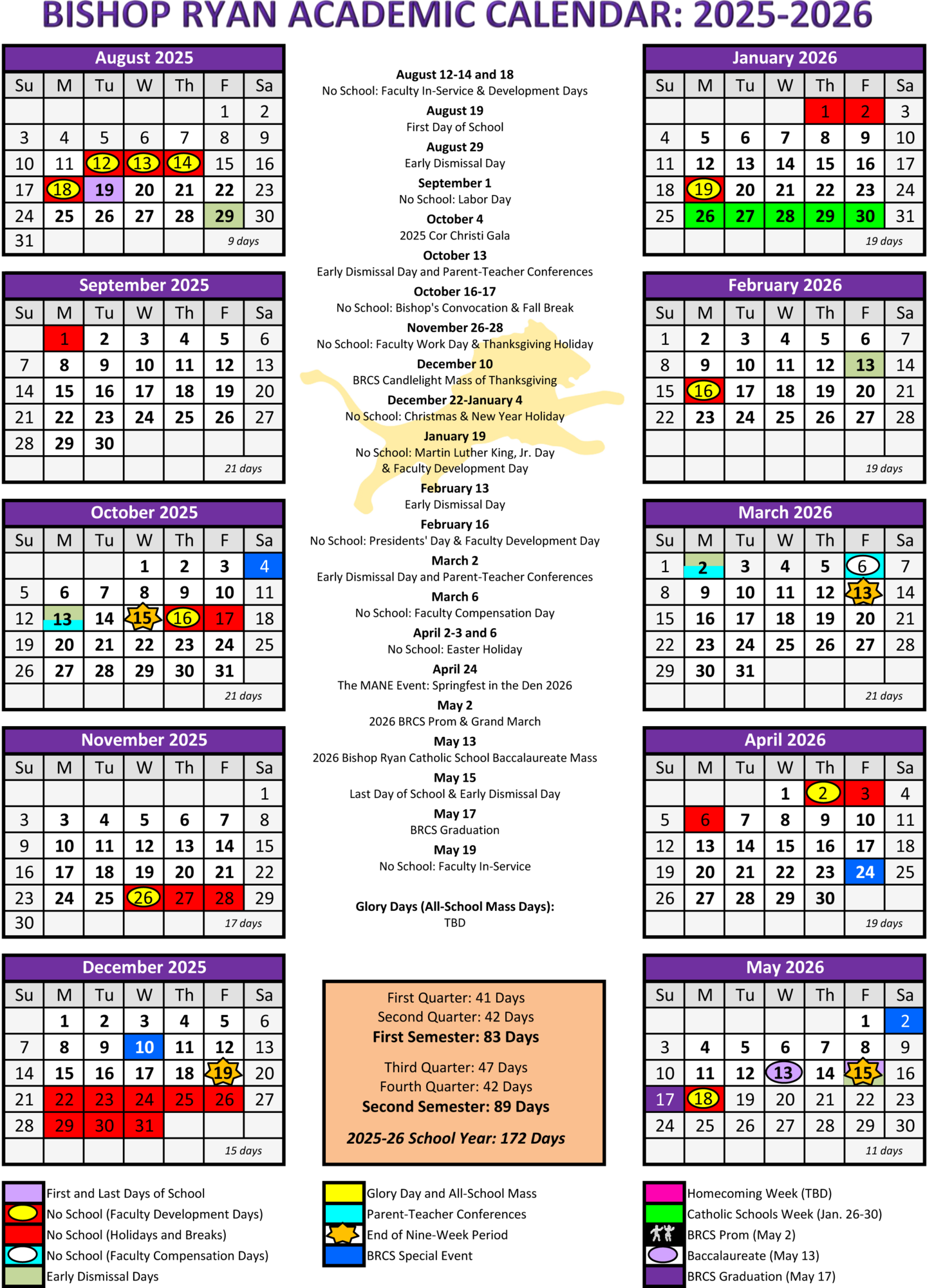 Bishop Ryan Catholic School :: 2025-2026 School Calendar :: Minot, ND